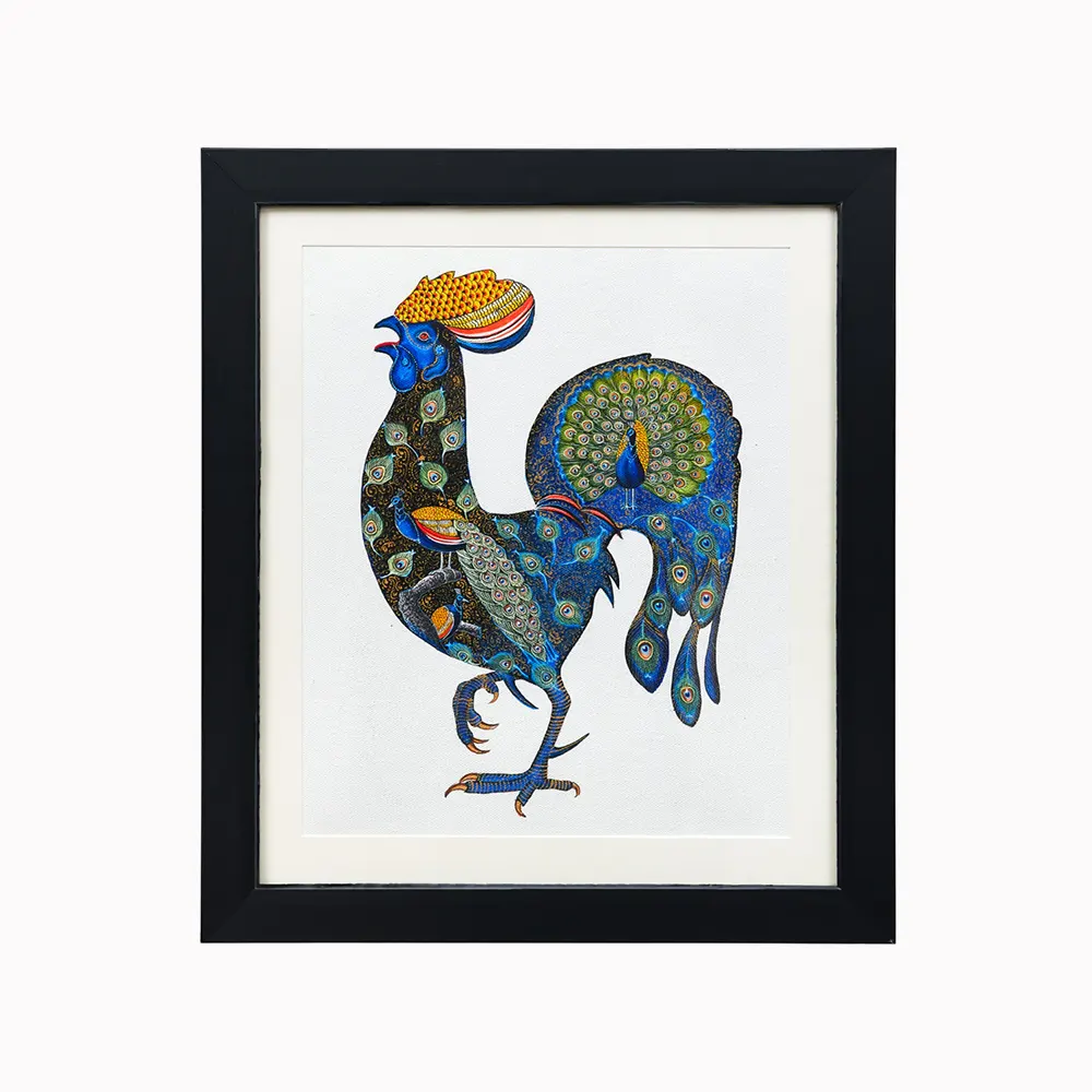 Gorgeous rooster with peacock motif in Miniature Art from Rajasthan by ...