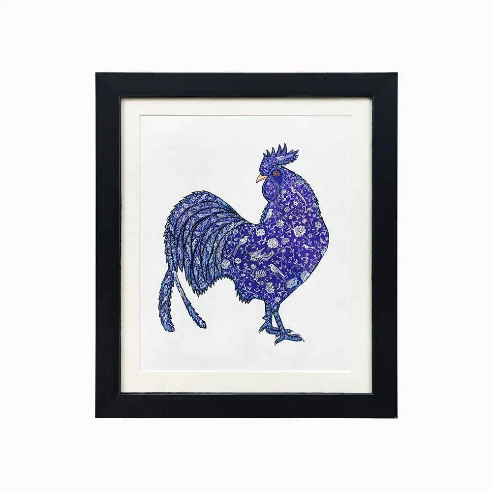 Miniature Paintings: Regal Blue Rooster and Parsi Gara Saree Design in ...