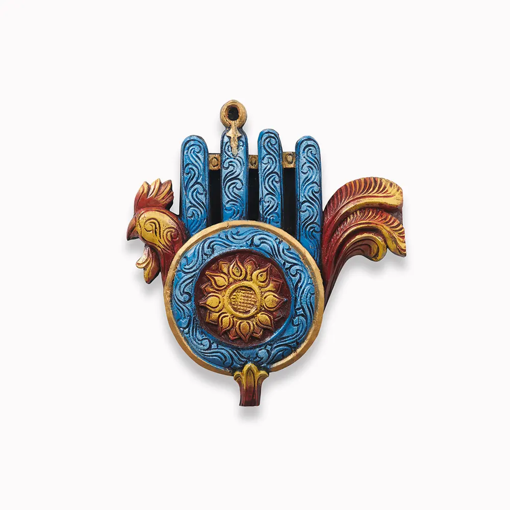 Ancient Hamsa symbol in wood with bright shades - Parodarsh