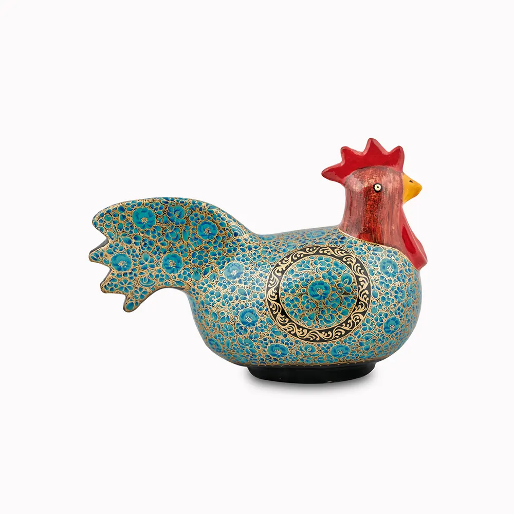 Bright ornamental handmade rooster in traditional Papier-mâché art ...