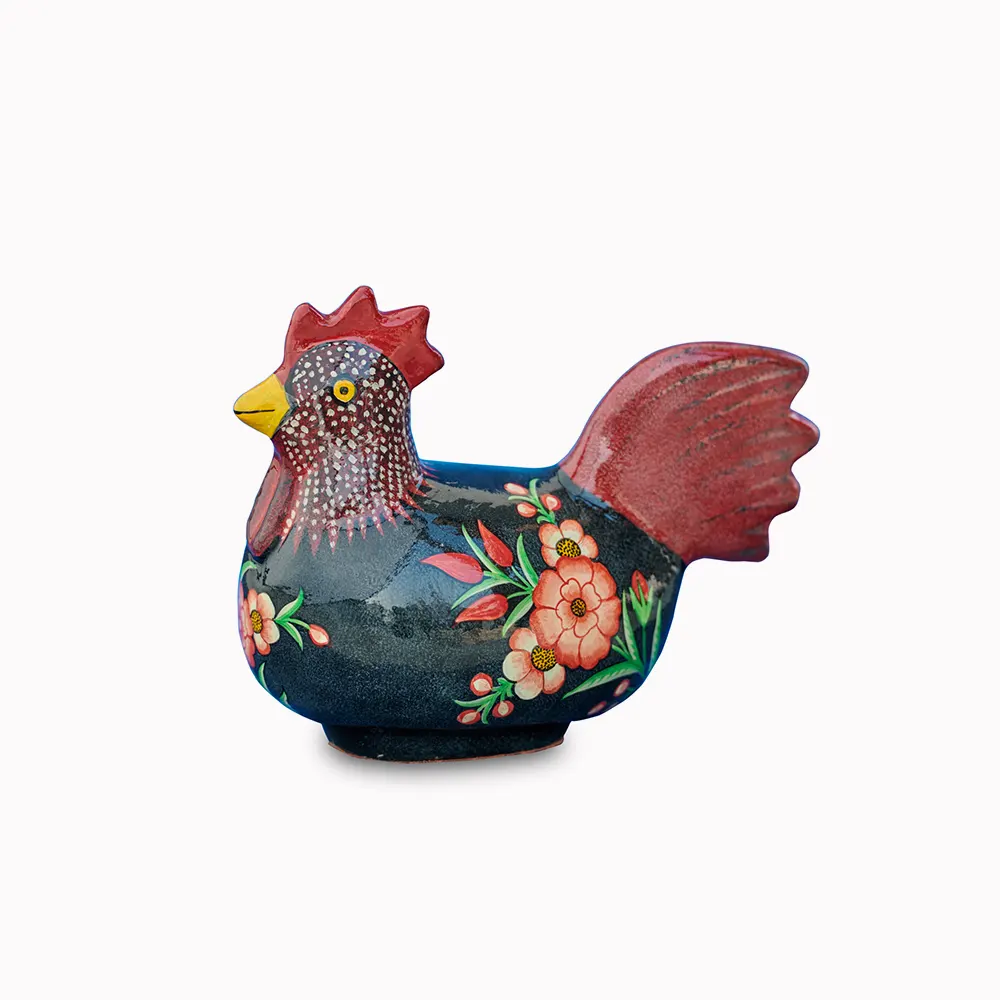 Handmade rooster in Papier-mâché art with flower motif - Parodarsh