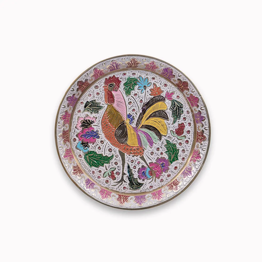 Buy Online Good Luck items | Hand Painted Brass Plate Rooster